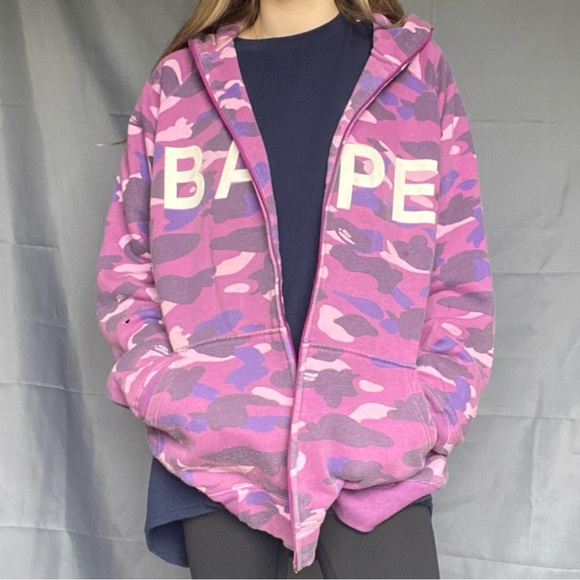 Bape | Jackets & Coats | Vintage 2xl Purple Bape Logo Zip Up Hoodie ...